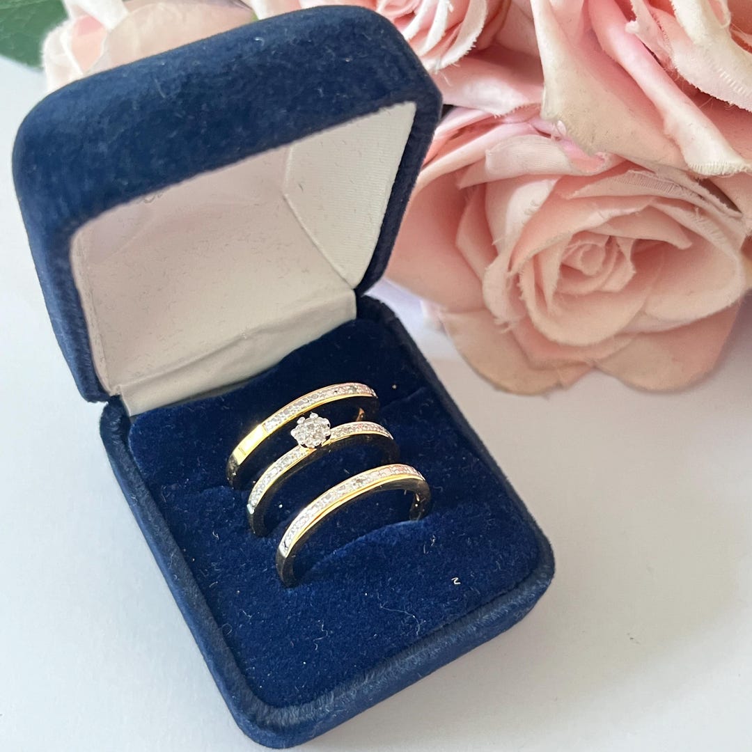 Danbury Mint 14ct Gold Plated Tested Diamond 3 Engraved Promise Rings ...