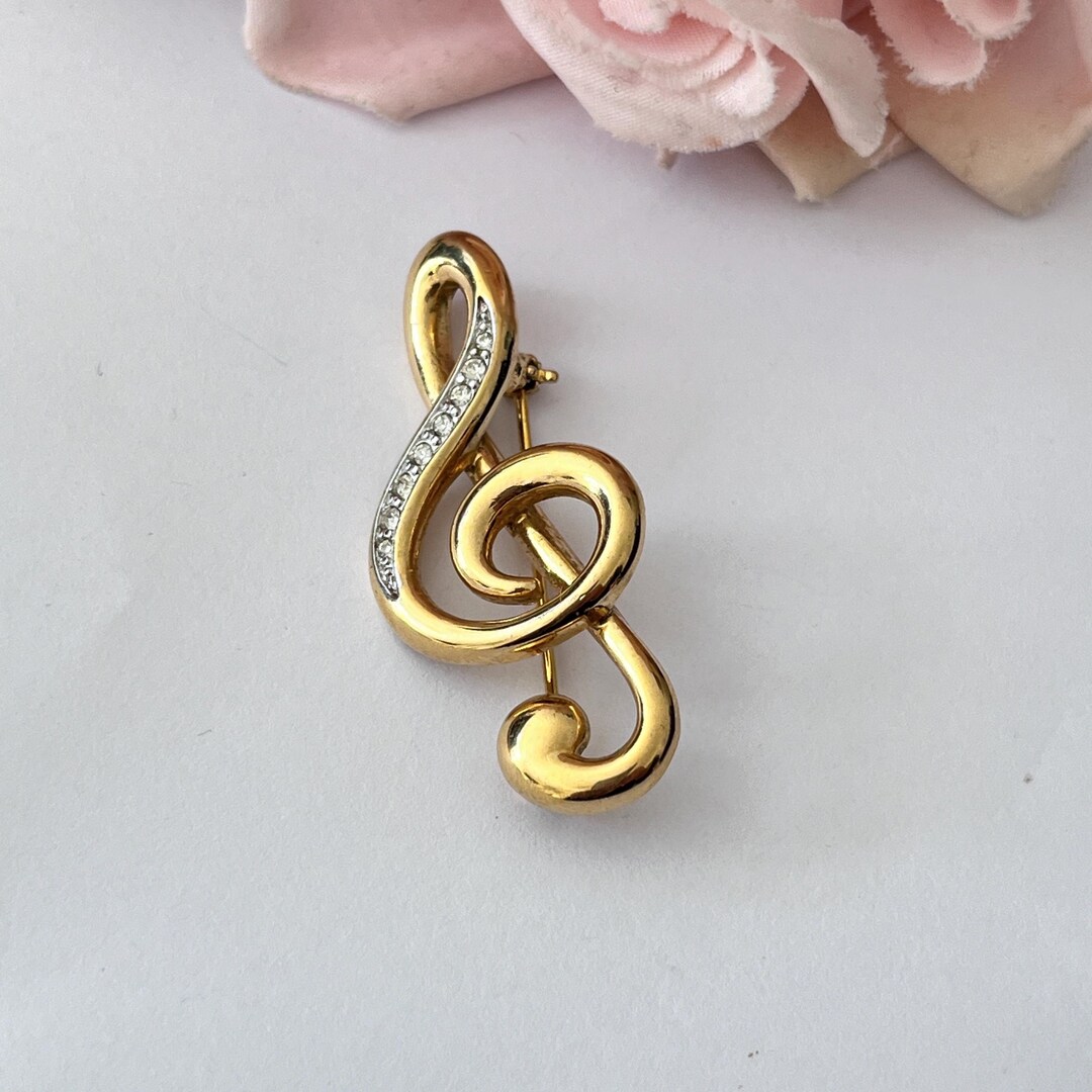 1980s Trebleclef Music Note Diamanté Sparkly Gold Plated Brooch - Etsy