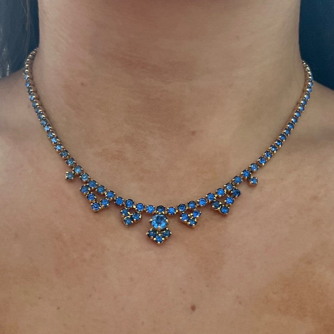 1950s Sparkly Blue Diamanté Bling Necklace - Etsy
