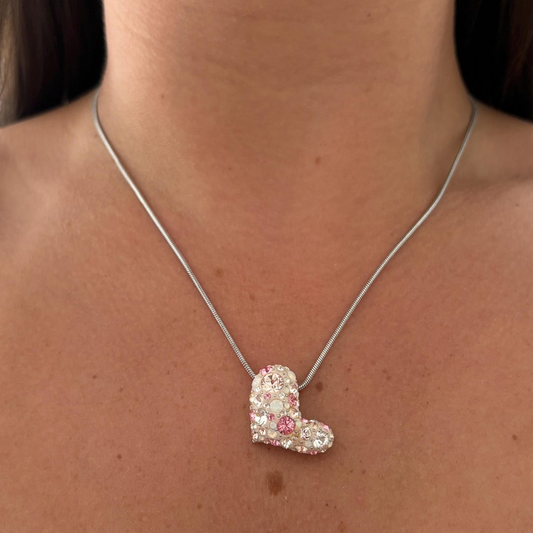 Swarovski 2nd Hand Sparkly Pink Crystal Love Heart Pendant Swan Mark ...