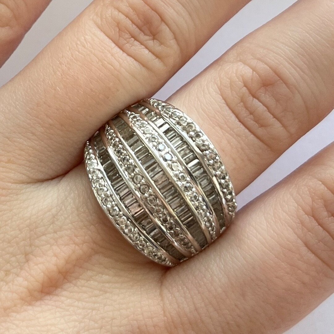 Diamonique QVC Cubic Zirconia Statement Sterling Silver Ring UK Size: S ...