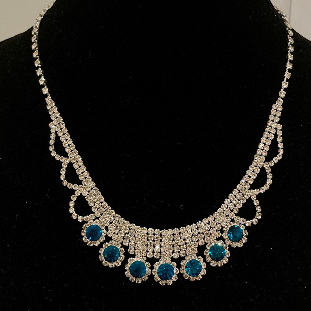 The Bebe Blue and Silver Sparkly Necklace by Vintage Amara - Etsy