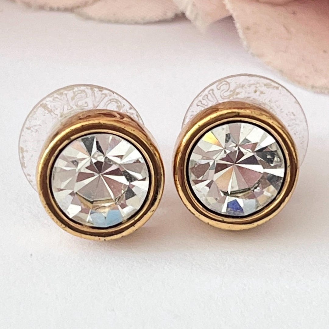 Swarovski Gold Tone Imber Stud Swan Mark Circle Crystal Pierced ...
