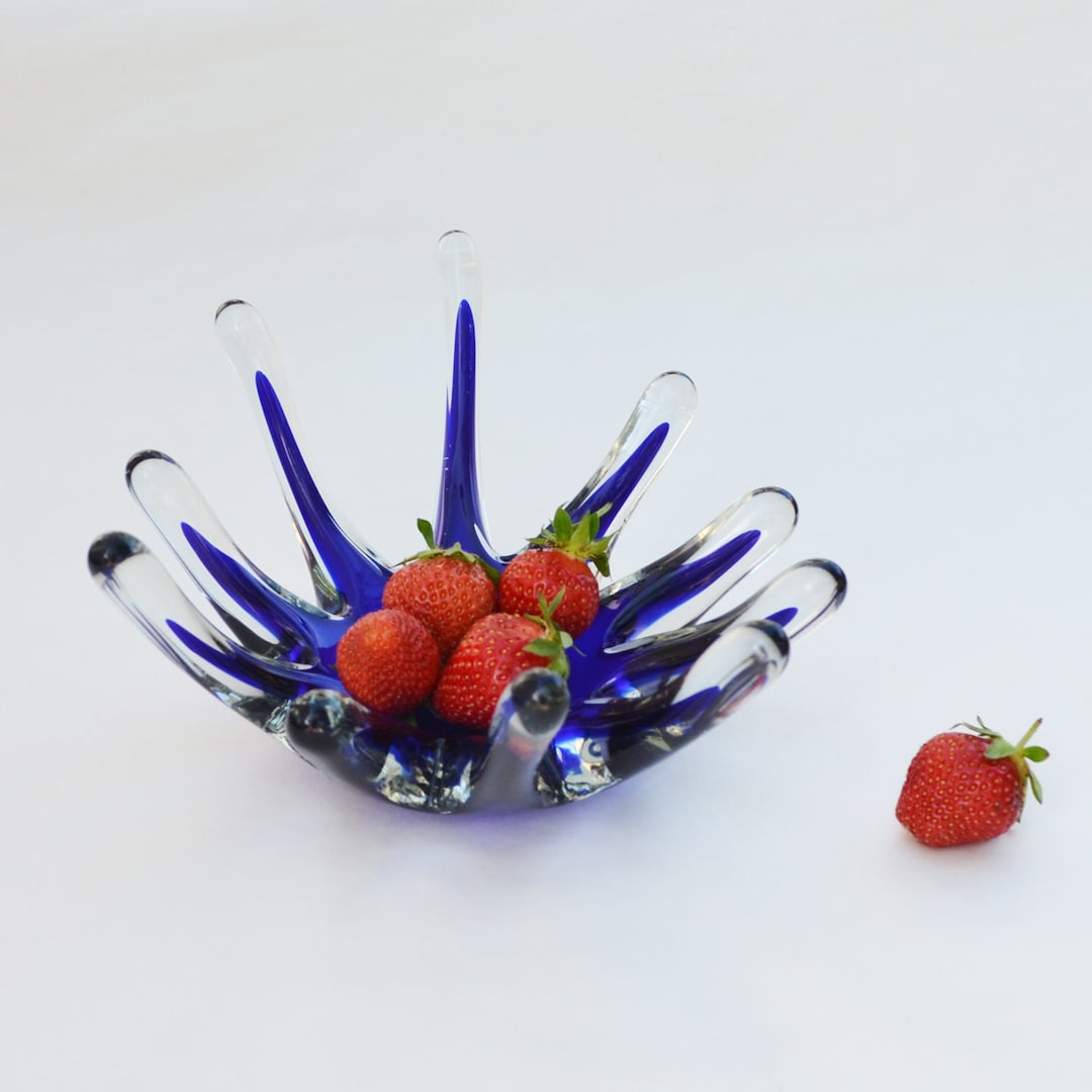 Navy Blue Glass Fruit Bowl, Vintage Vase, Decorative Vase - Etsy