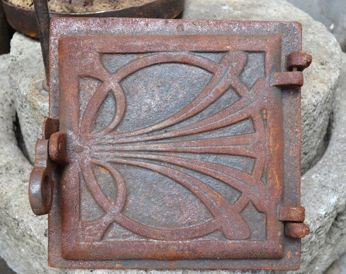 Vintage Cast Iron Wood Fired Oven Door, Furnace Door, Rustic Oven Door ...