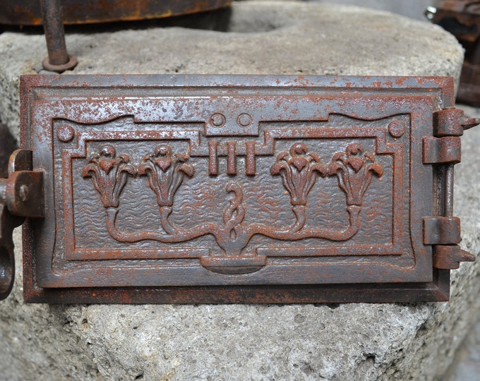 Vintage Cast Iron Wood Fired Oven Door, Furnace Door, Rustic Oven Door ...