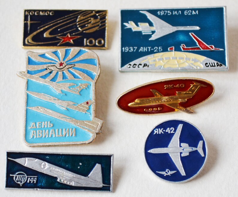 Rocket badges Space and Aviation Set of 6 Soviet pin vintage | Etsy