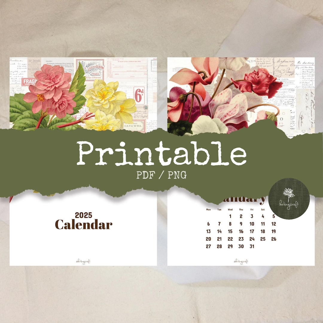 Printable / 2025 Calendar / A4 / Floral / Flower/ Monthly Calendar ...