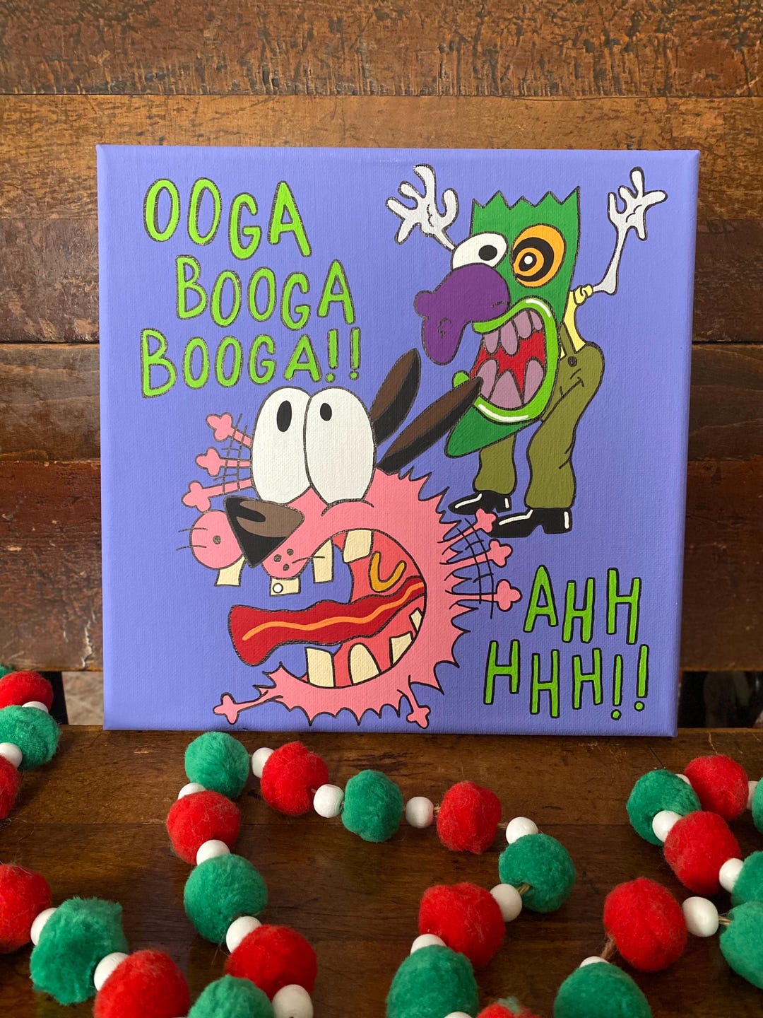 Hand Painted Courage the Cowardly Dog Acrylic Painting (10 In. X 10 In ...