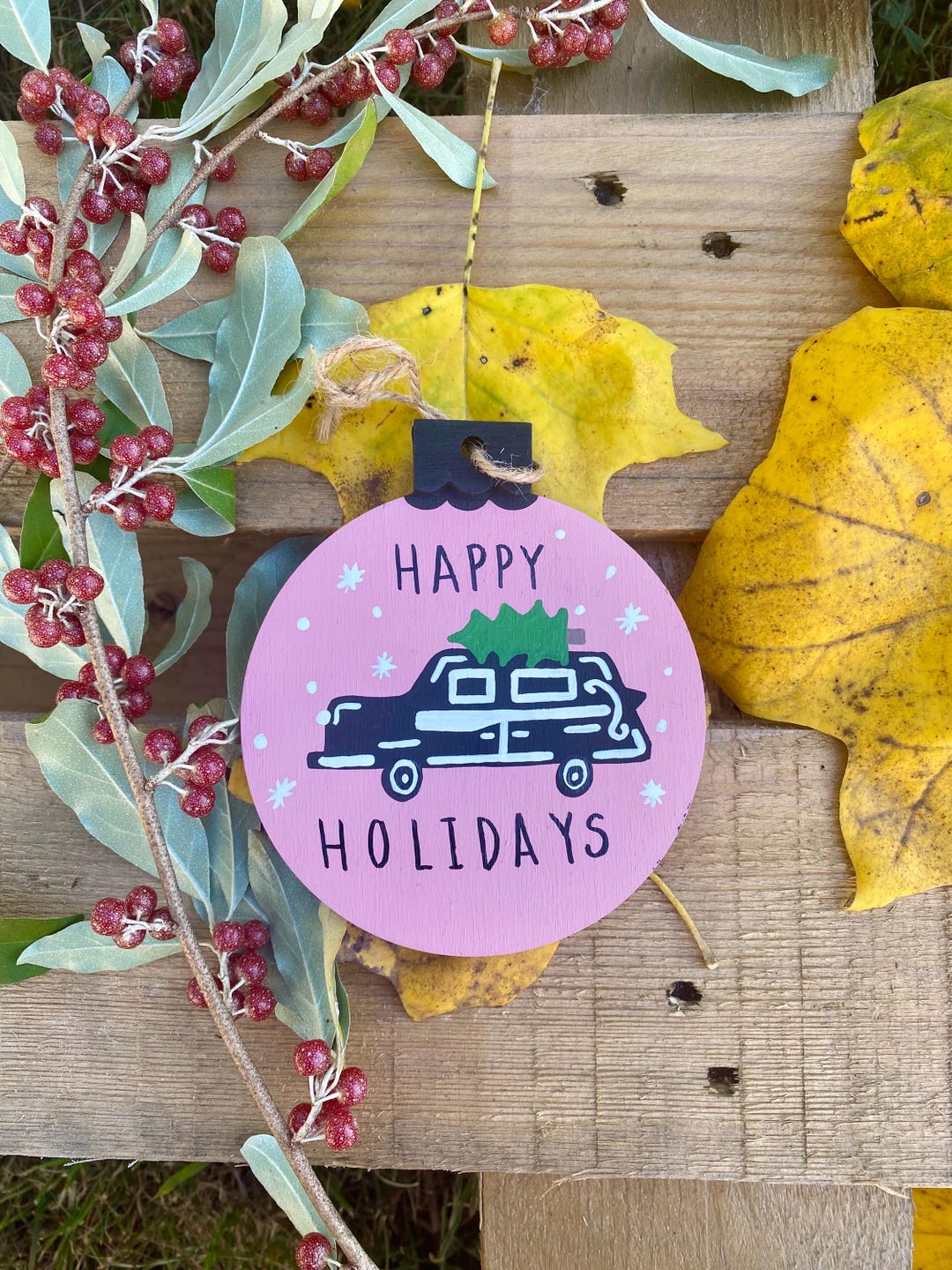 Happy Holidays Hearse Hand Painted Wood Ornament - Etsy