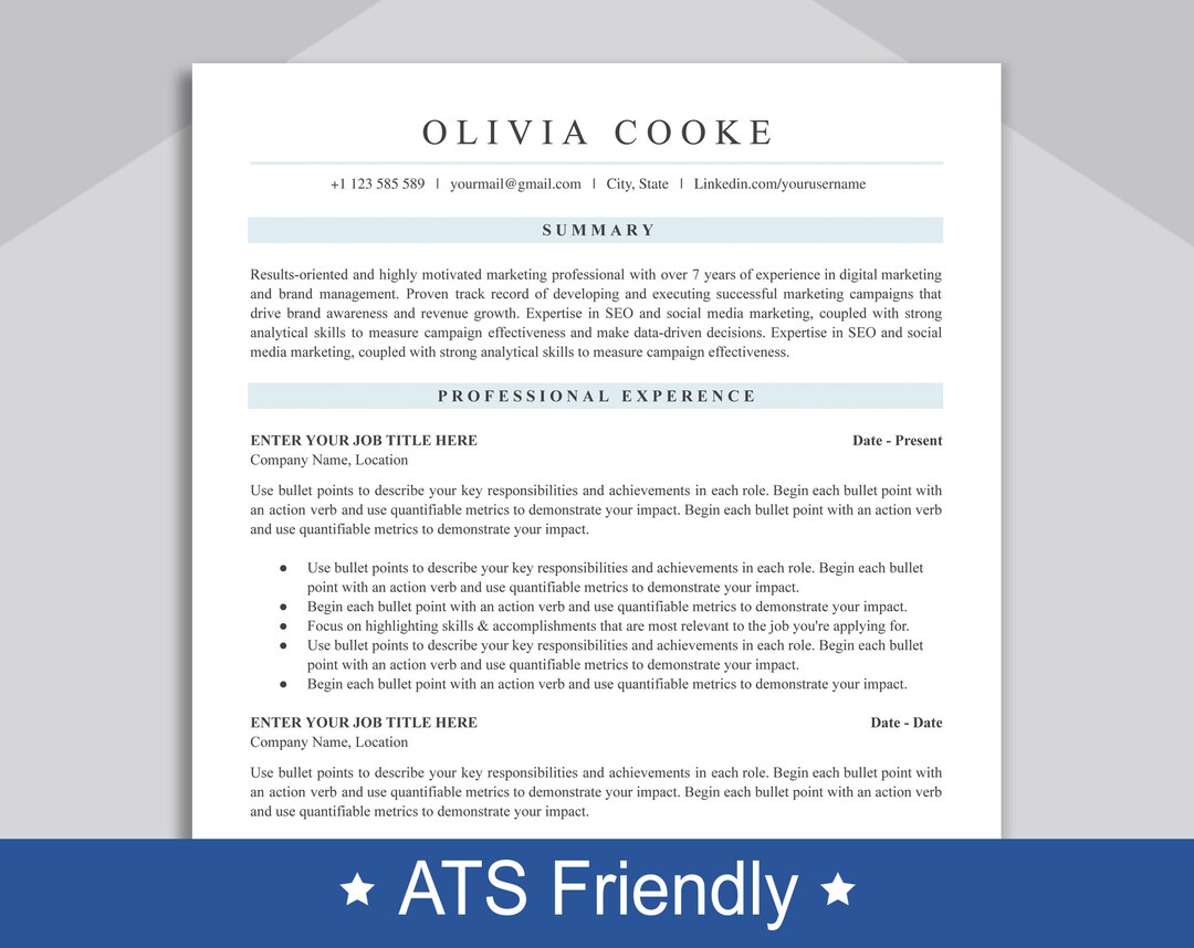 ATS Resume Template, ATS Friendly Resume, Google Docs Resume, ATS ...