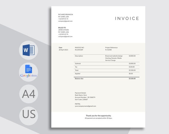 Invoice Template Printable Invoice Editable Invoice | Etsy Canada