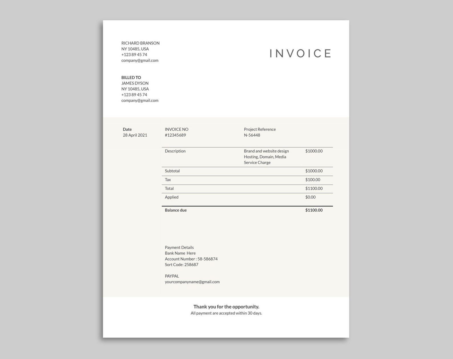 Invoice Template, Printable Invoice, Editable Invoice Template, Google ...