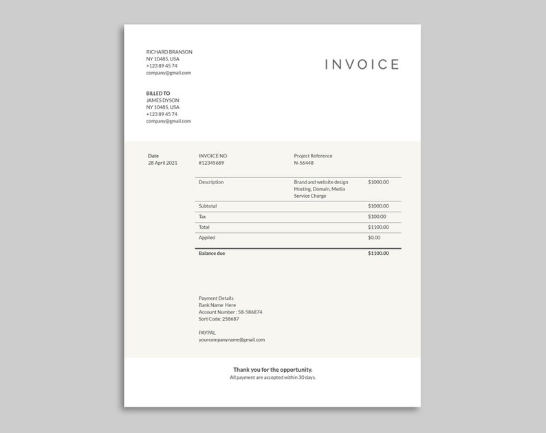 Invoice Template Printable Invoice Editable Invoice - Etsy