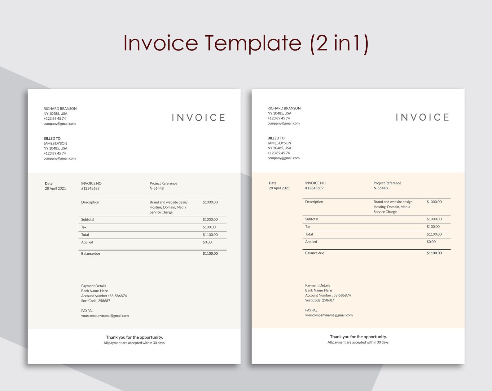 Invoice Template, Printable Invoice, Editable Invoice Template, Google ...