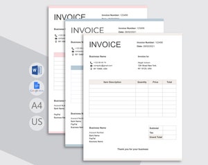 Invoice Template Editable PDF/ Word/ Googledocs/ Googlesheets Template, Customizable ...