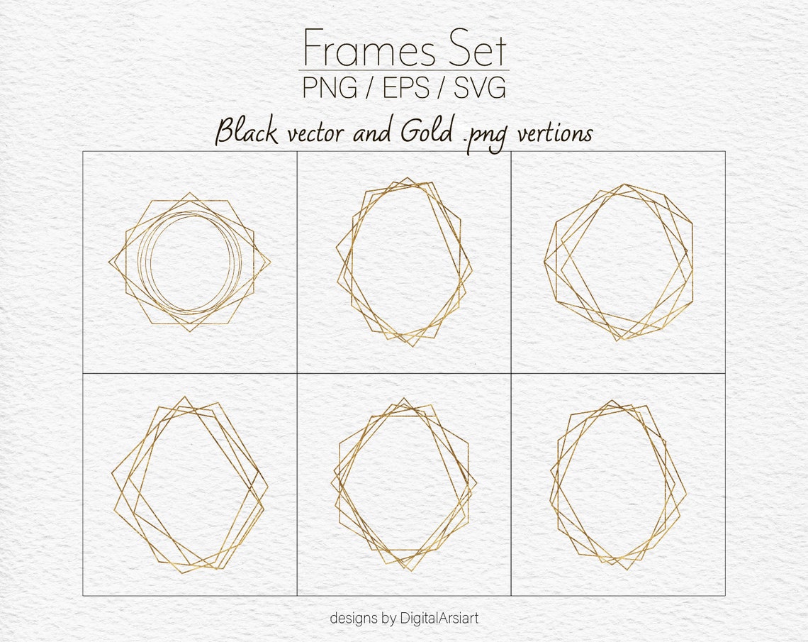 Gold Geometric Frames Svg Geometric Gold Frame Clipart Сrystal Modern ...