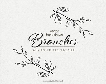 Floral Border Svg Branch Svg Vector Floral Svg File Hand Drawn Leaves ...