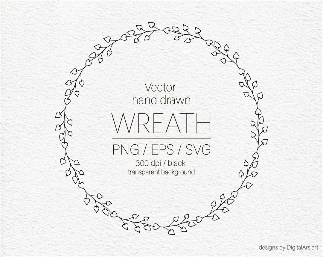 Wreath Vector Wreath SVG Wreath File Hand Drawn Leaf Wreath - Etsy
