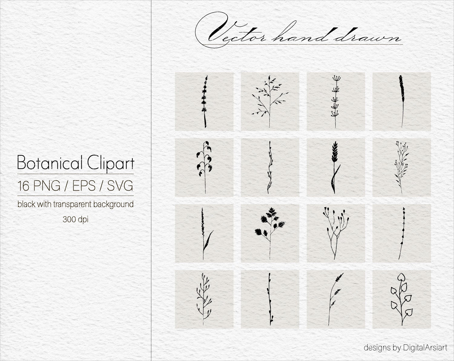 Botanical Clip Art EPS Botanical Clipart Illustration Svg | Etsy