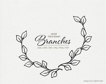 Floral Border Svg Branch Svg Vector Floral Svg File Hand Drawn Leaves ...