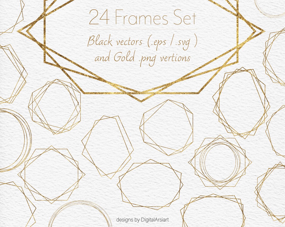 Gold Geometric Frames Svg Geometric Gold Frame Clipart Сrystal Modern ...