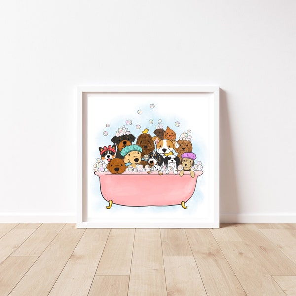 Dog in Bathtub Print - Etsy