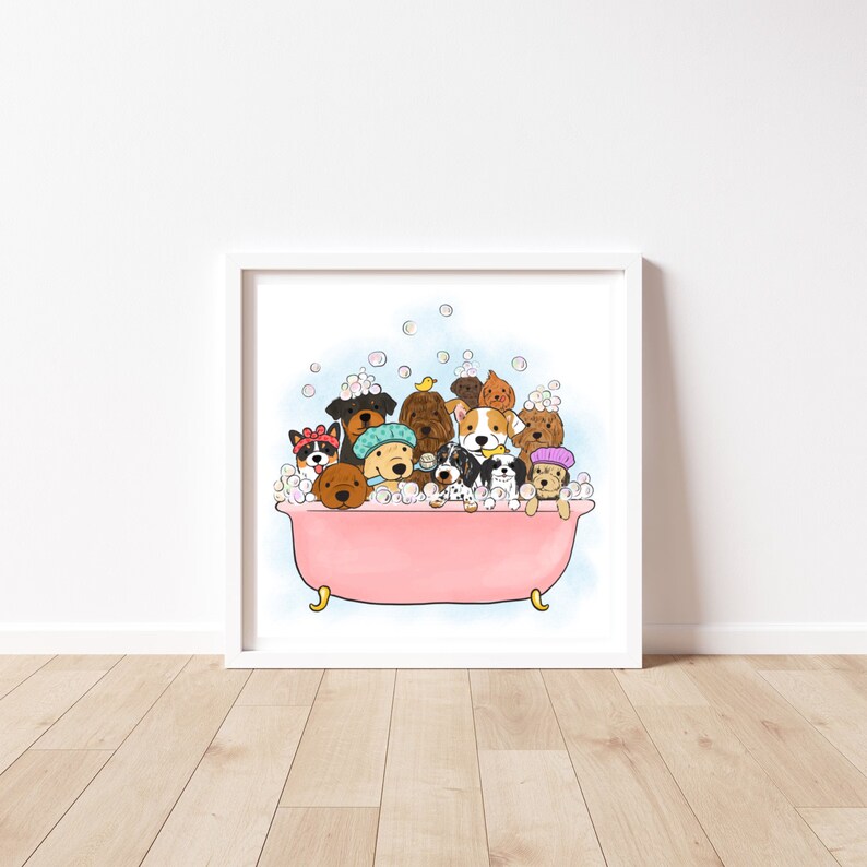 Puppy Bathtime Print Dogs in a Bathtub Print Bathroom Decor - Etsy