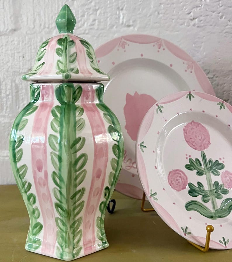 Hand Painted Ginger Jar Signature Lines and Vines Pattern - Large ...