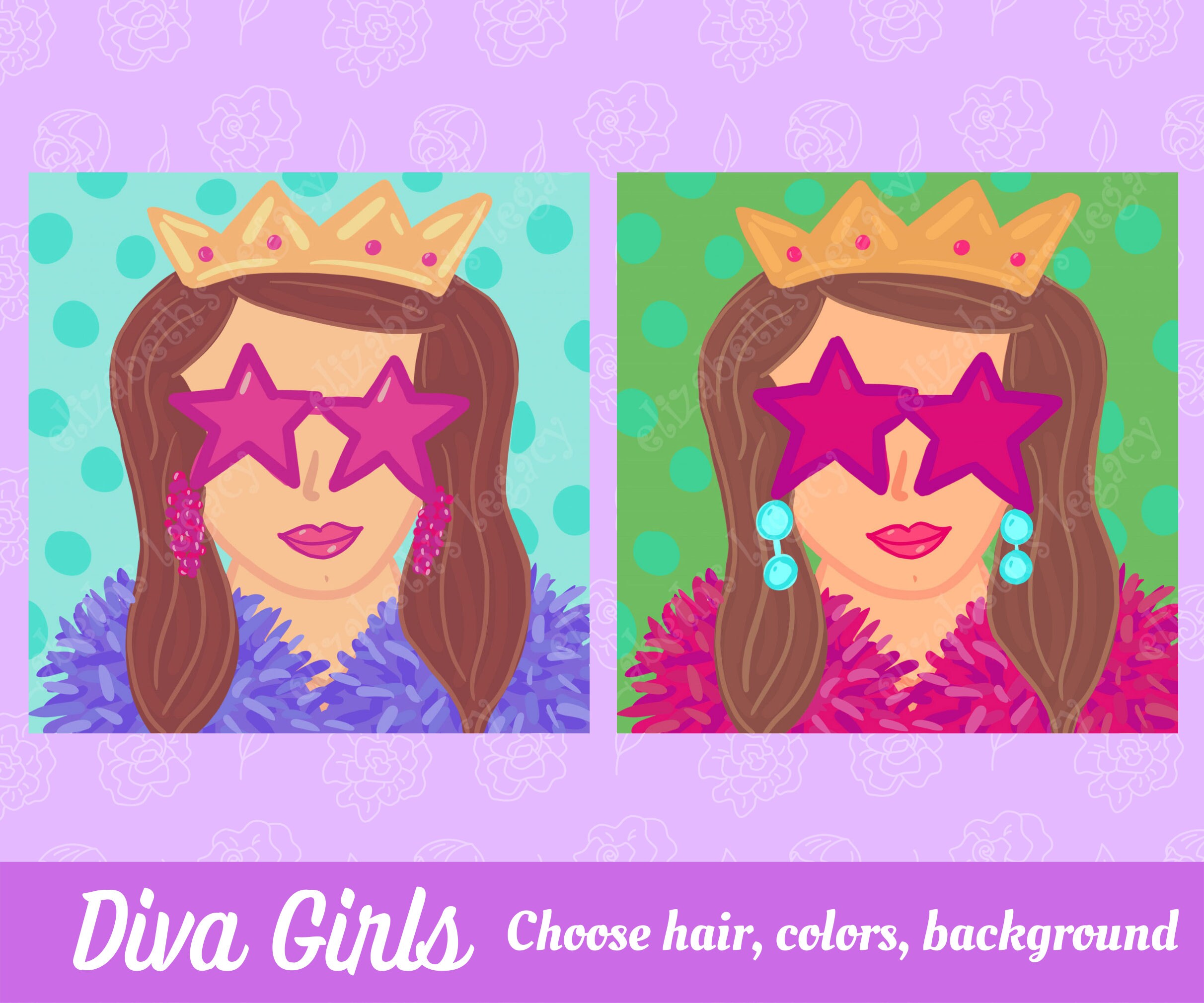 Diva Girls Star Style Digital Art Print on Demand PDF Portrait ...