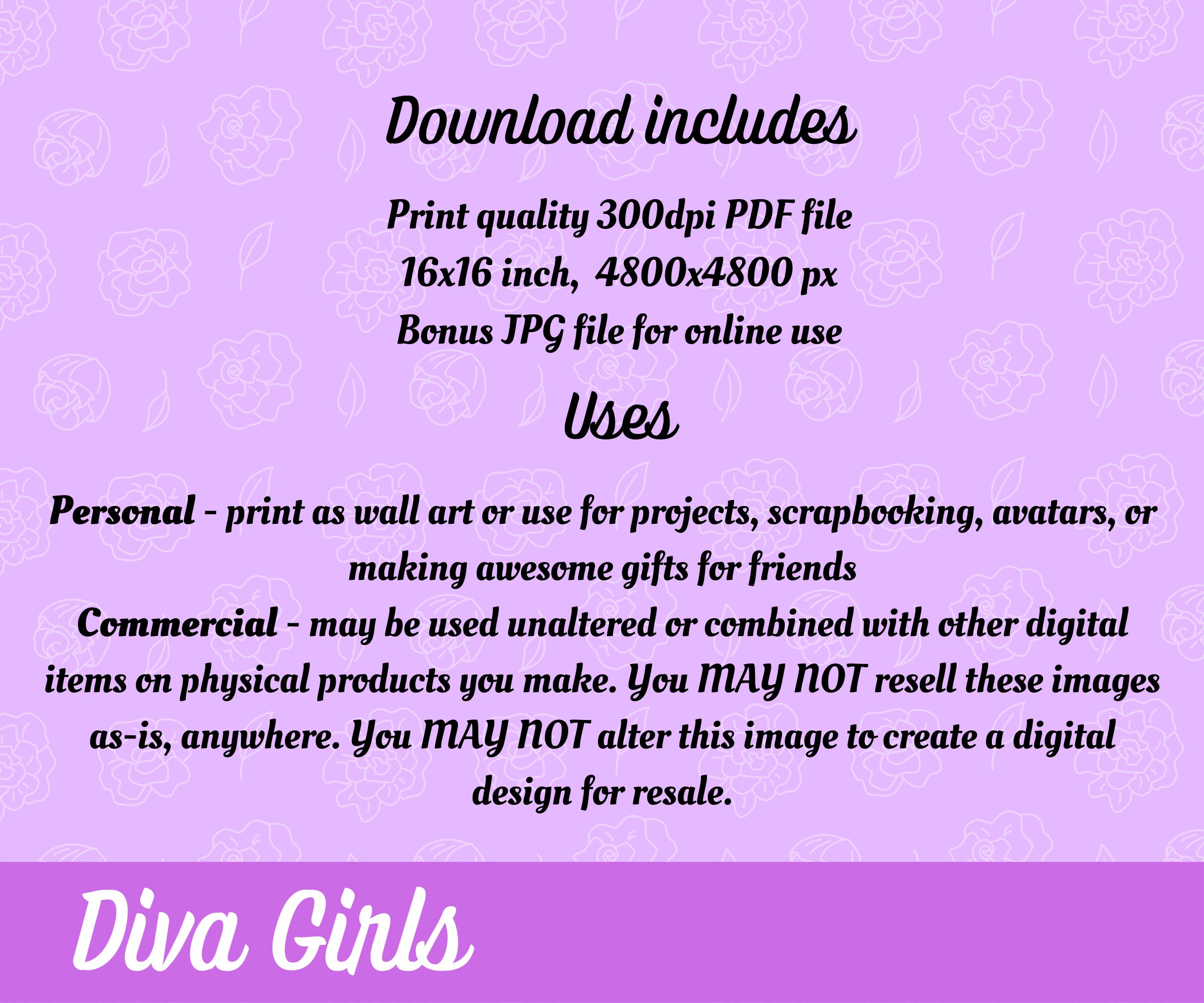 Diva Girls Star Style Digital Art Print on Demand PDF Portrait ...