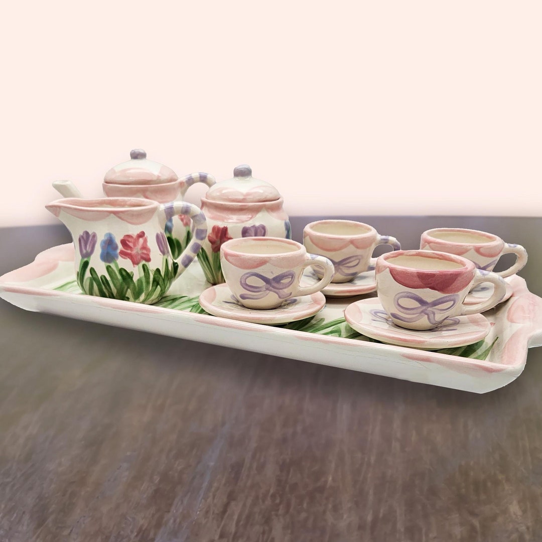 Hand Painted Ceramic Tea Set: Garden Party Floral Design - Etsy