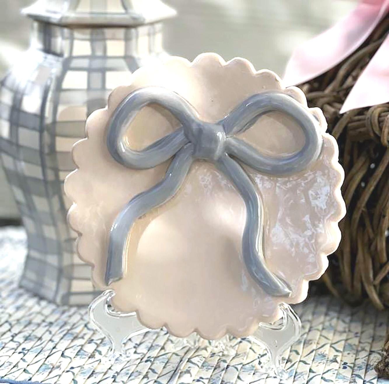 Scalloped Bow Plate in Blue or Pink - Hand Built Pottery - Etsy
