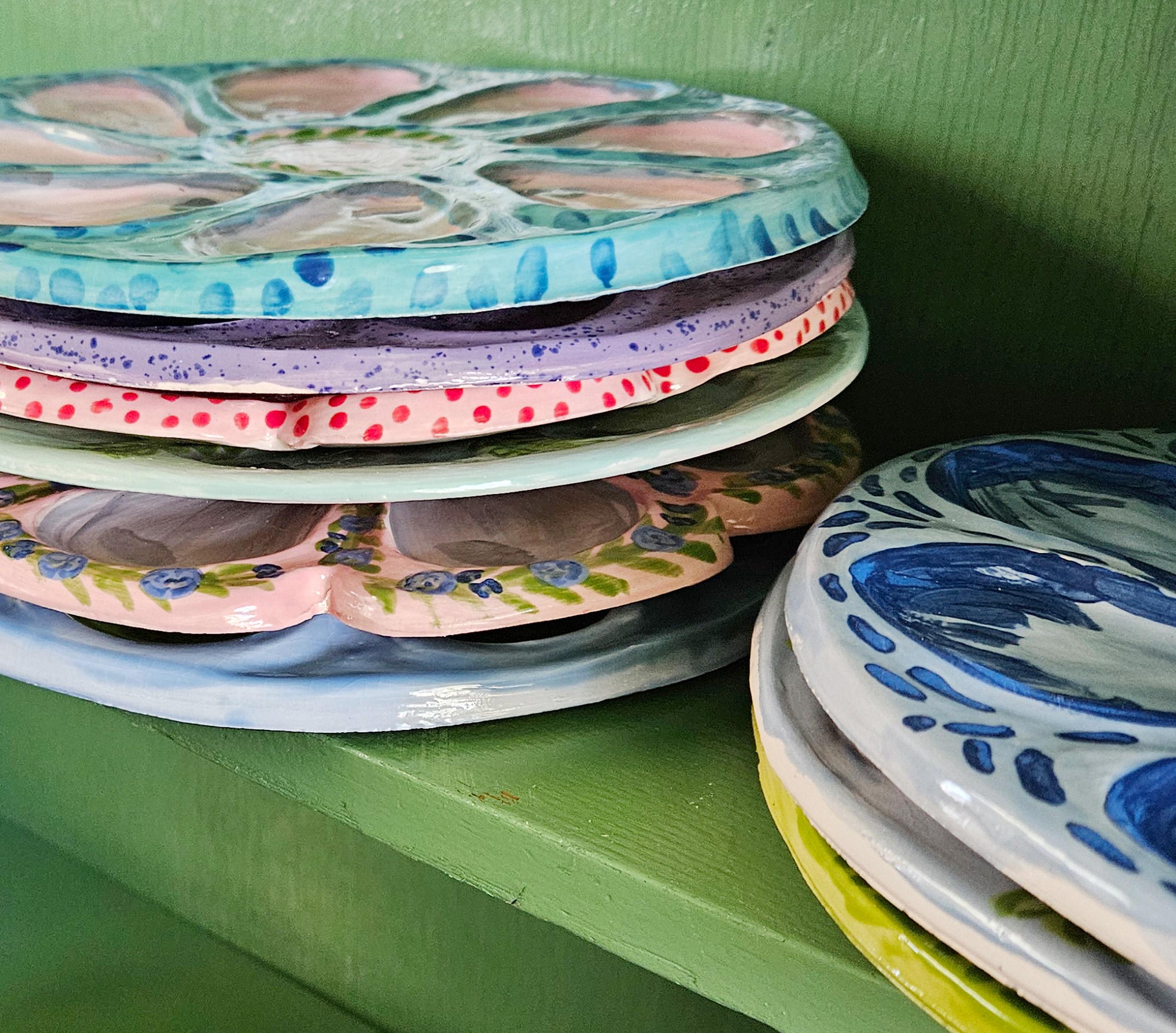 Hand Built Oyster Plate 9" in Blue - Etsy