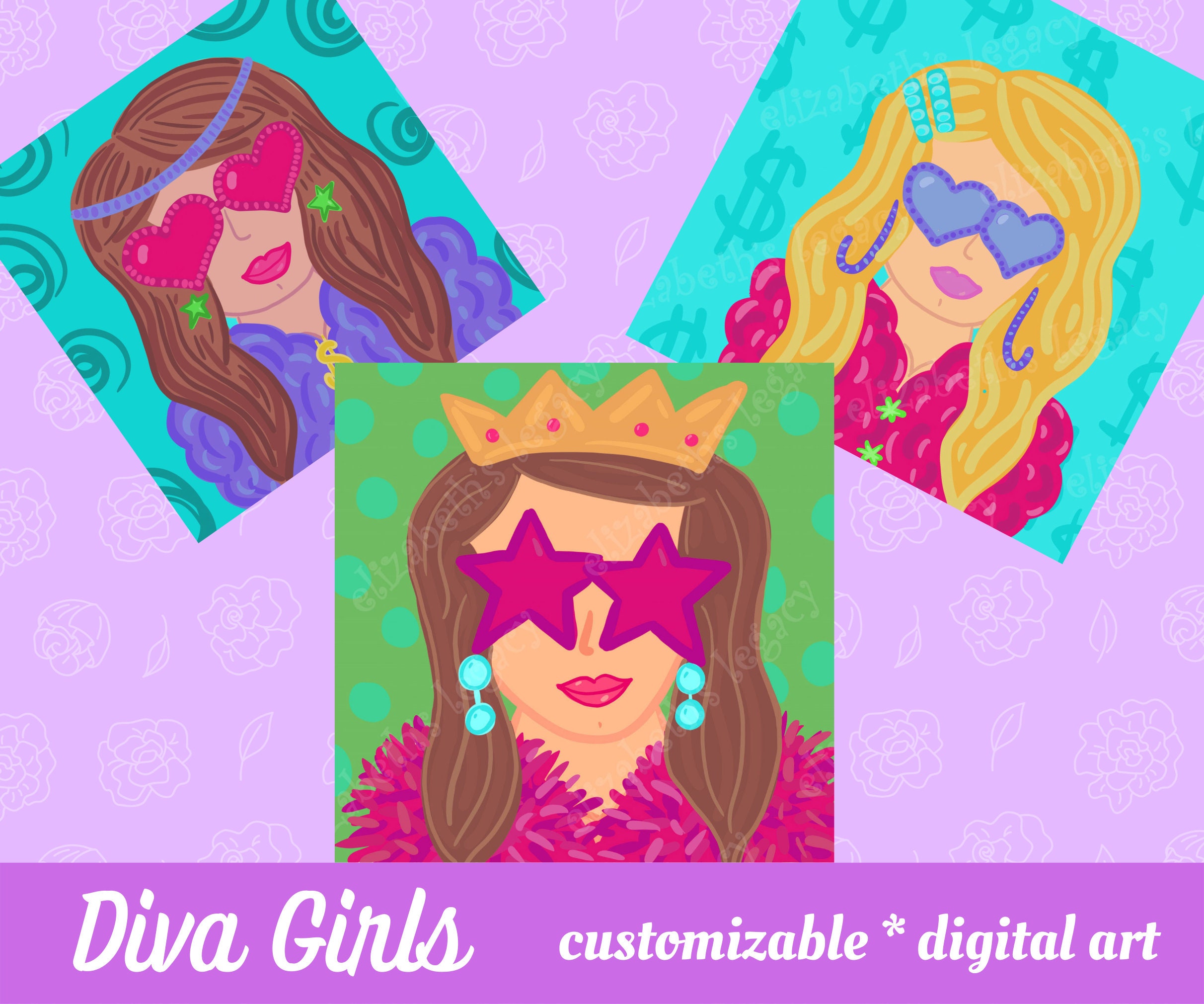 Diva Girls Star Style Digital Art Print on Demand PDF Portrait ...