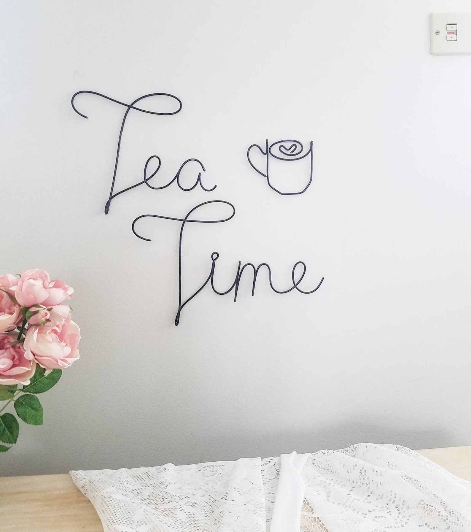 Tea Time Sign With Cup Wire Words tea Sign kitchen Decor - Etsy