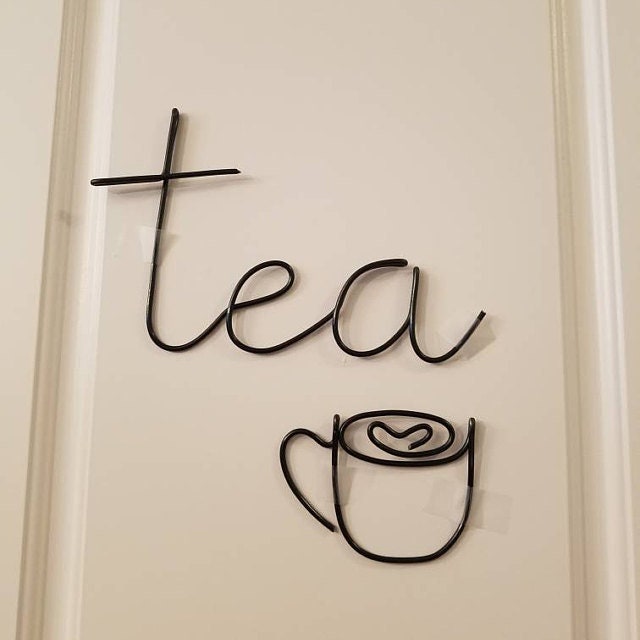 Tea Sign With Cup Wire Words Handmade tea Sign Kitchen | Etsy