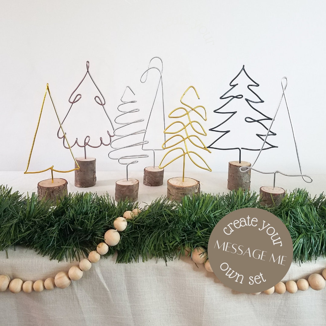 Christmas Tree Decor - Wire Tree With Wood Base - Mantle Decor, Scandi ...