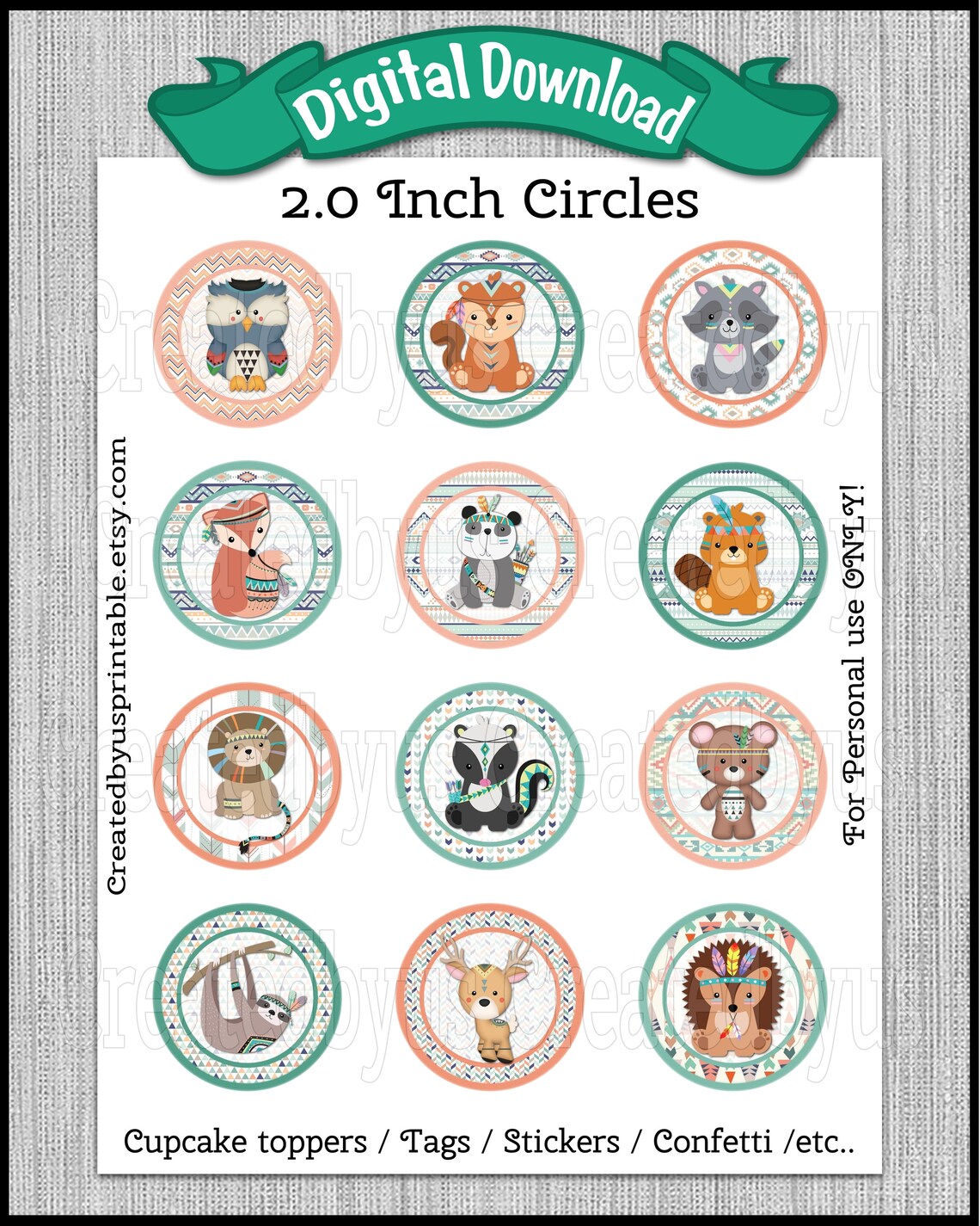 Tribal Cupcake Toppers Boho Birthday Party Party 2 Inch - Etsy