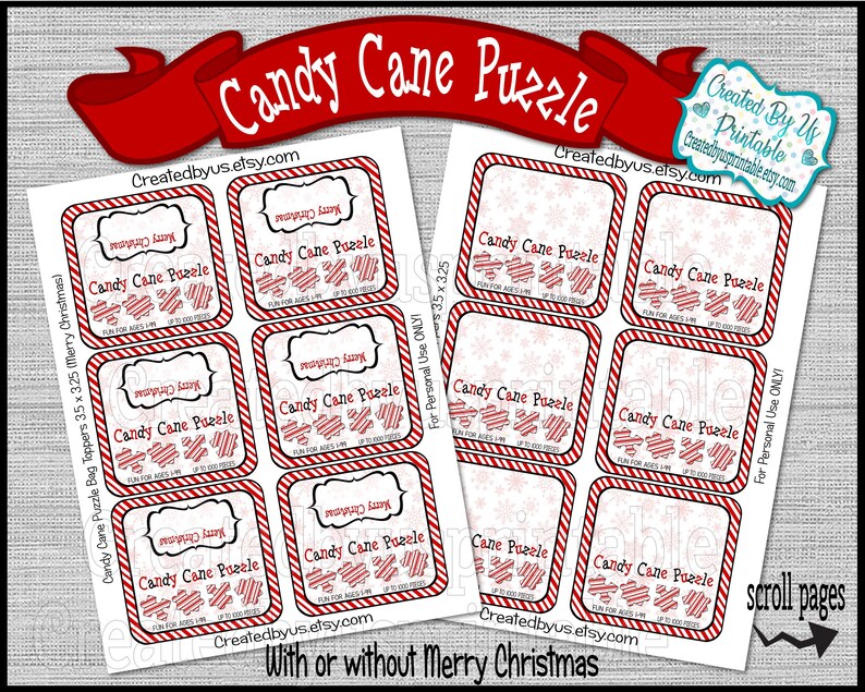 Candy Cane Puzzle Bag Toppers Christmas Bag Topper Kids Christmas ...