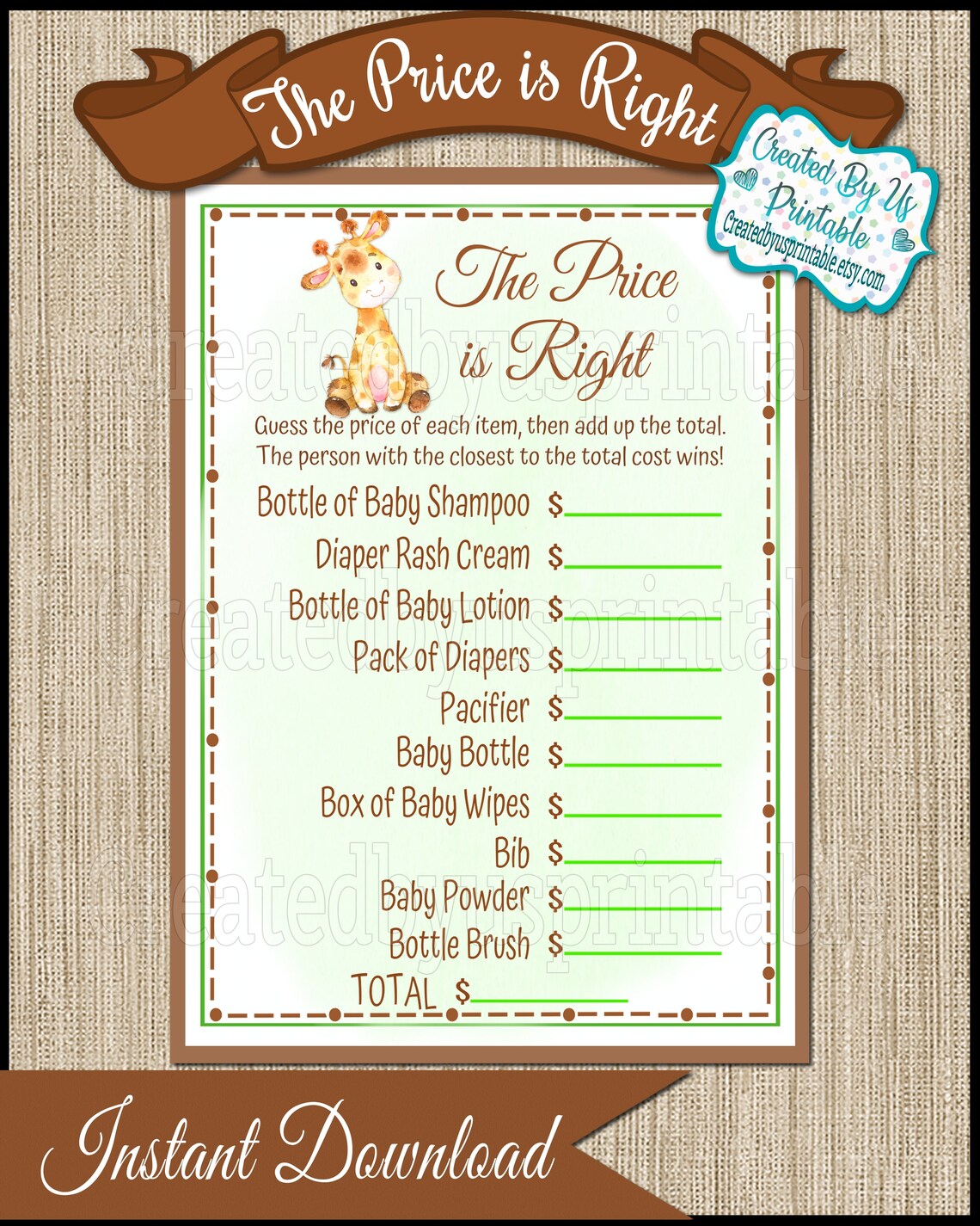 Giraffe Baby Shower Games Printable Game Bundle Package Baby Giraffe ...
