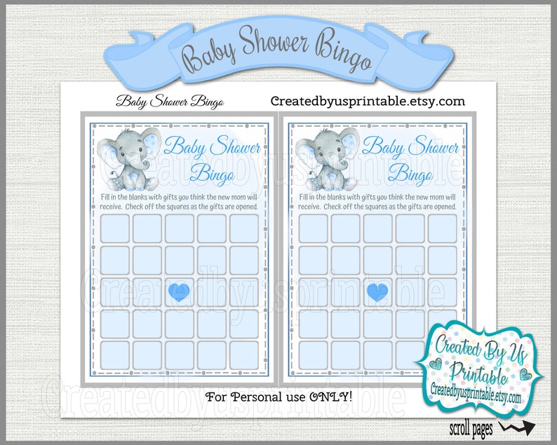 Elephant Baby Shower Game Boy Elephant Bingo Game Cards Blue - Etsy