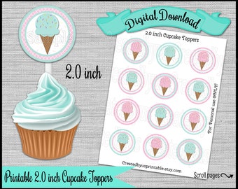 Ice Cream Themed Birthday Cupcake Toppers, Ice Cream Social Toppers ...
