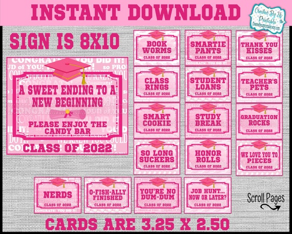 Graduation Candy Signs Class of 2022 Candy Bar Signs - Etsy