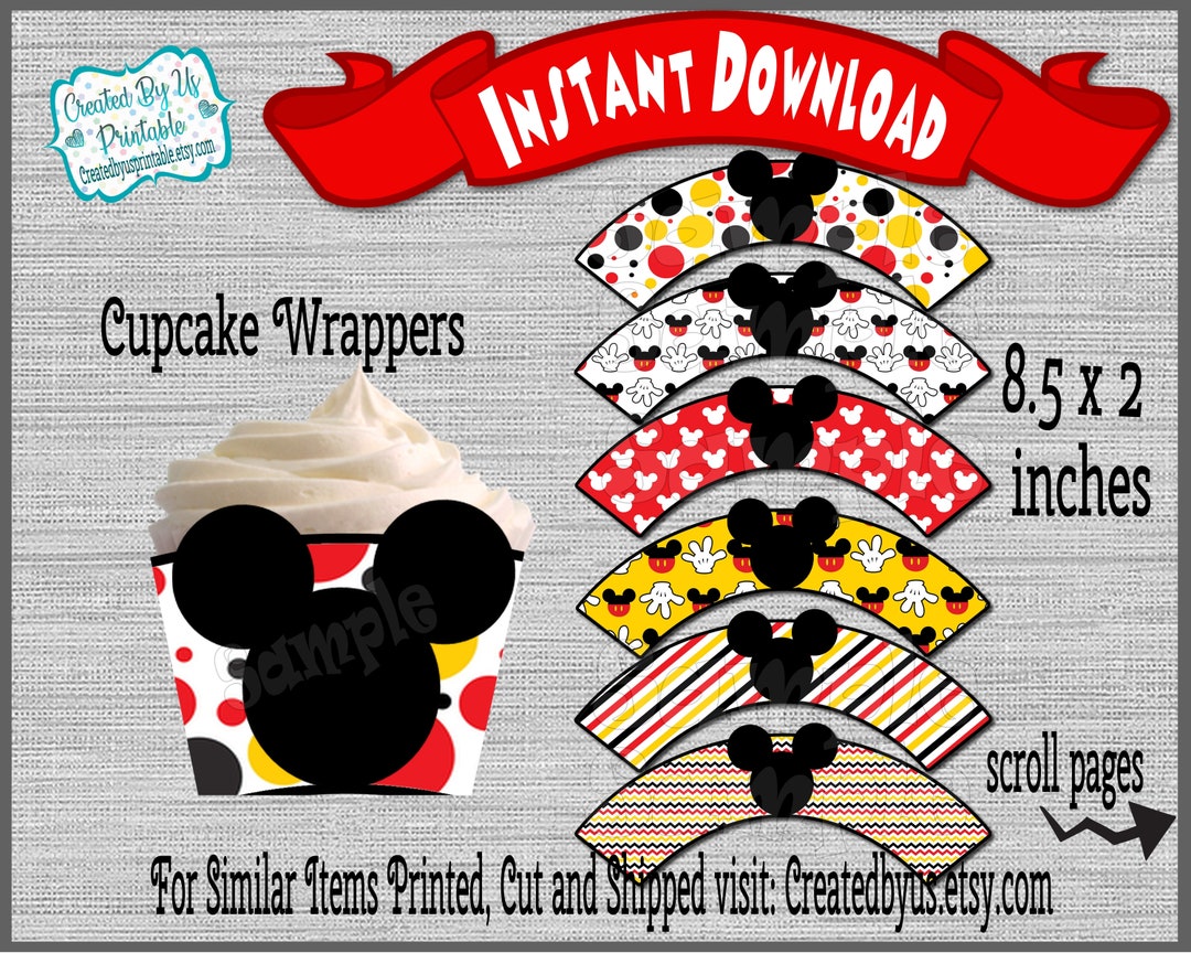 Mickey Mouse Cupcake Wrappers: Baby Shower Birthday Party (digital ...