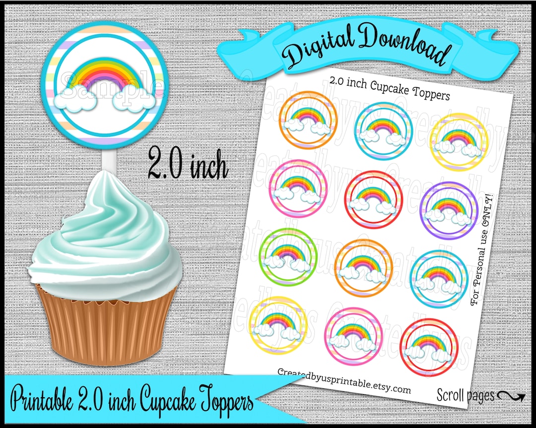 Rainbow Cupcake Topper Rainbow Birthday Party Rainbow Decor 2.0 Inch ...