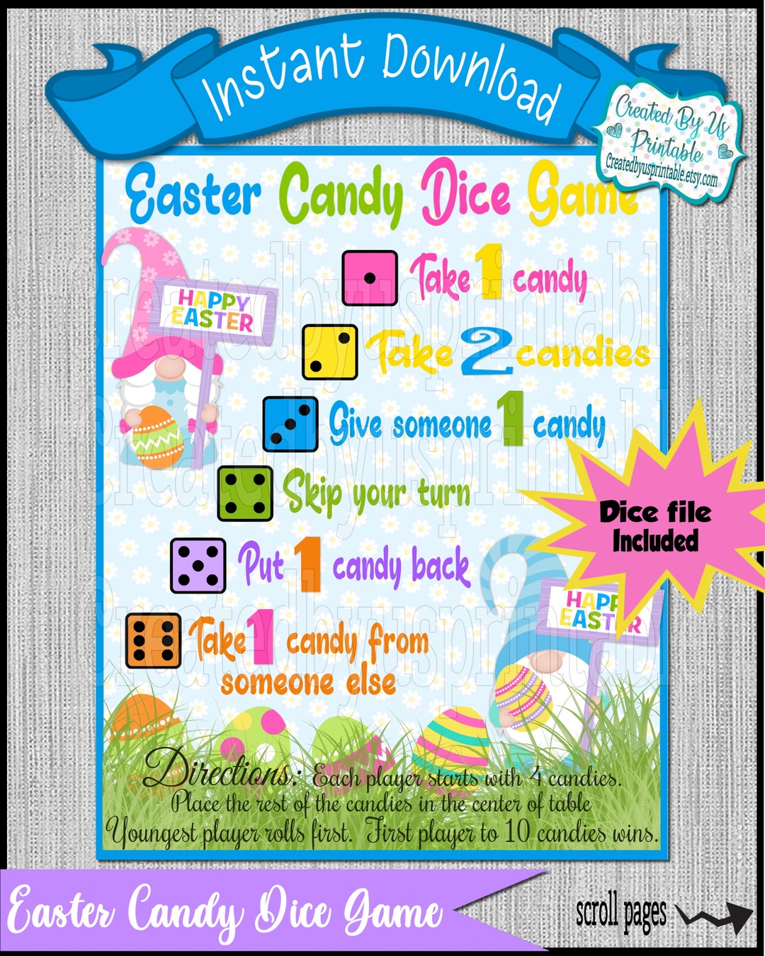Easter Candy Dice Game Easter Party Games for Kids and Adults Candy ...