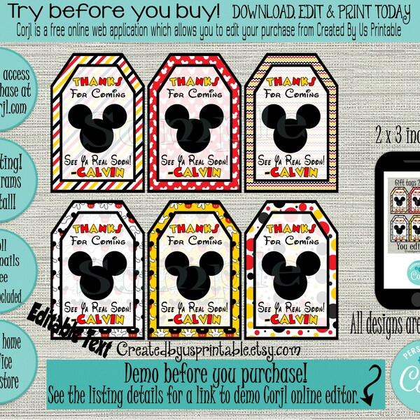 Mickey Mouse Name Tag Printable - Etsy