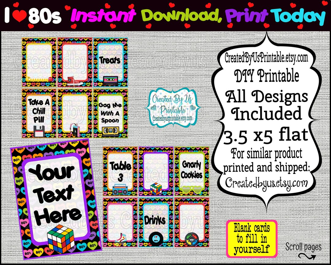 I Love 80s Table Food Labels EDITABLE 80's Food Cards Table Food Cards ...