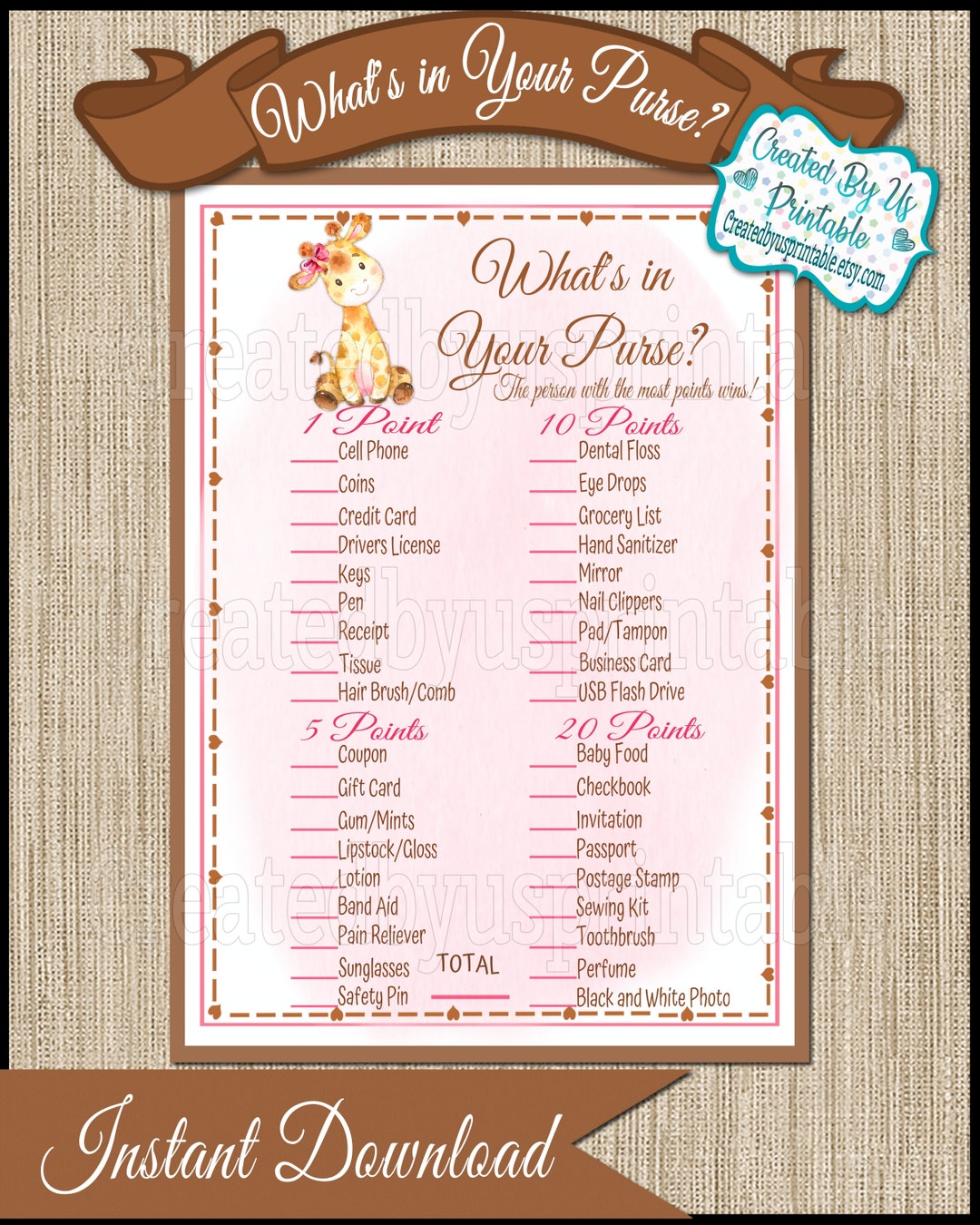 Giraffe Baby Shower Game Giraffe Printable Game Card Girl Giraffe What ...